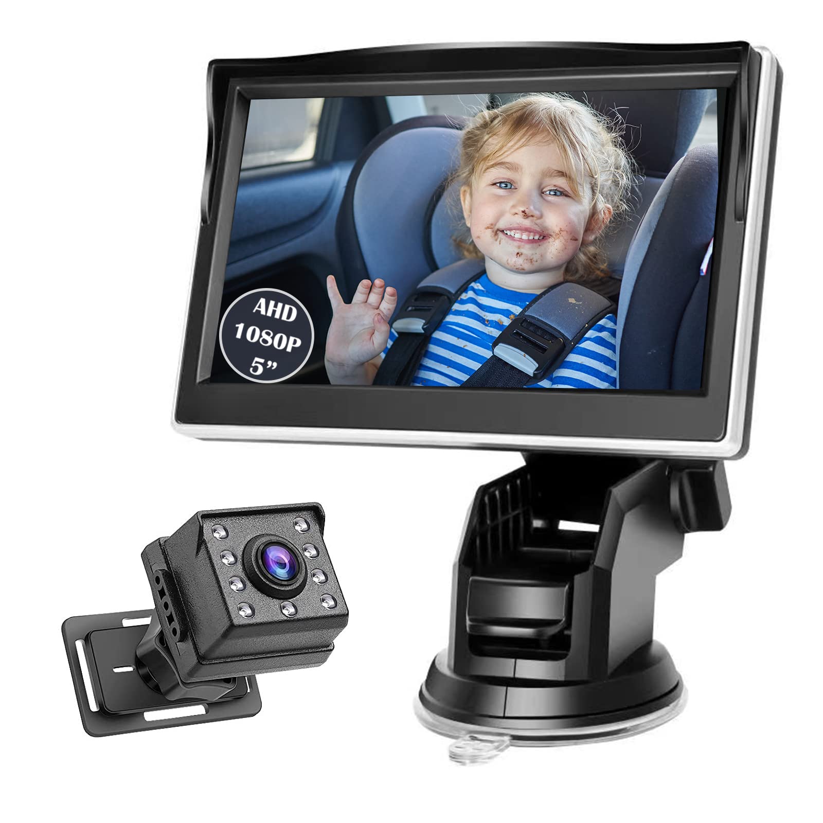 Baby Car Mirror, Baby Car Camera with 5'' HD Display, View Infant in Rear Facing Seat Baby Car Camera with Night Vision Function, Wide View, Easily Observe the Baby’s Move