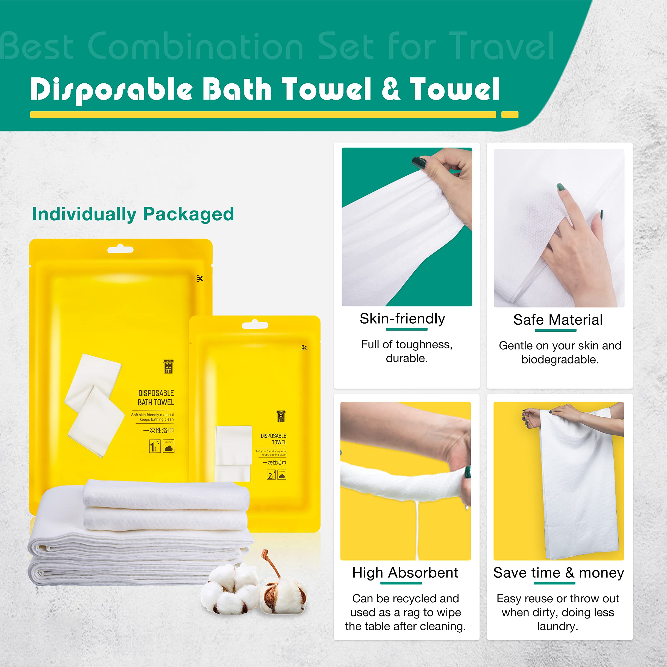 CLOVERCAT 8 PCS Disposable Bed Sheets Travel Sheets for Hotel, Disposable Bedding for Soft Breathable Bed Cover, Bed Sheet, Pillowcase, Towel Set for Trips, Hotels, Spa, Camping, Overnight Stay