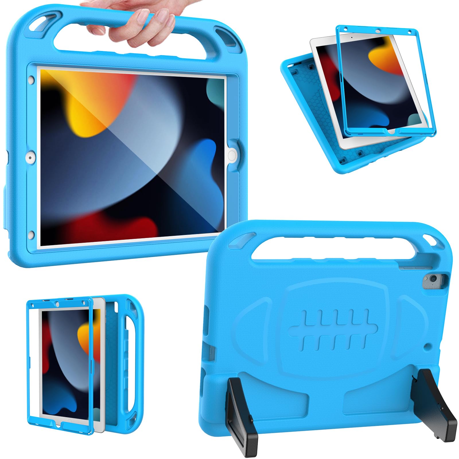 LTROP Kids Case for iPad 9th / 8th / 7th Generation 10.2-inch (2021/2020/ 2019), Shockproof iPad 10.2â Case with Built-in Screen Protector, Blue