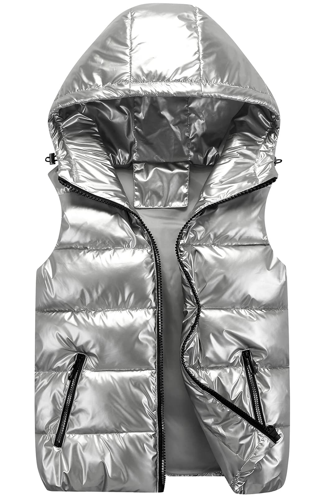 Happy Cherry Packable Puffer Sleeveless Jacket for Kids Waterproof Light Zip Up Vests for Baby Toddler Boys Girls Breathable Metallic Warm Down Coats Outerwear Silver