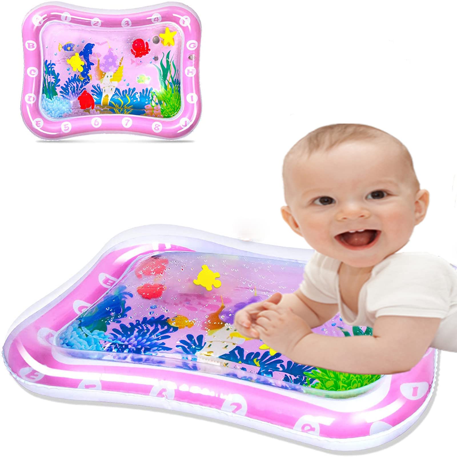 Marysay Tummy Time Mat Pink Infant Toys 3 4 5 6 7 8 9 Months Baby Gift Tummy Time Water Mat Inflatable Baby Play Mat for Newborn Girls