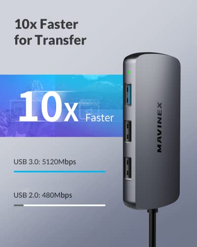 MAVINEX USB-C Hub, 8-in-1 USB-C to 4K HDMI AVINEX USB-C Adapter with USB 3.0 Port, USB 2.0 Ports, SD/Micro SD Card Reader, 100W Power Supply, Compatible with MacBook Pro Air HP XPS and