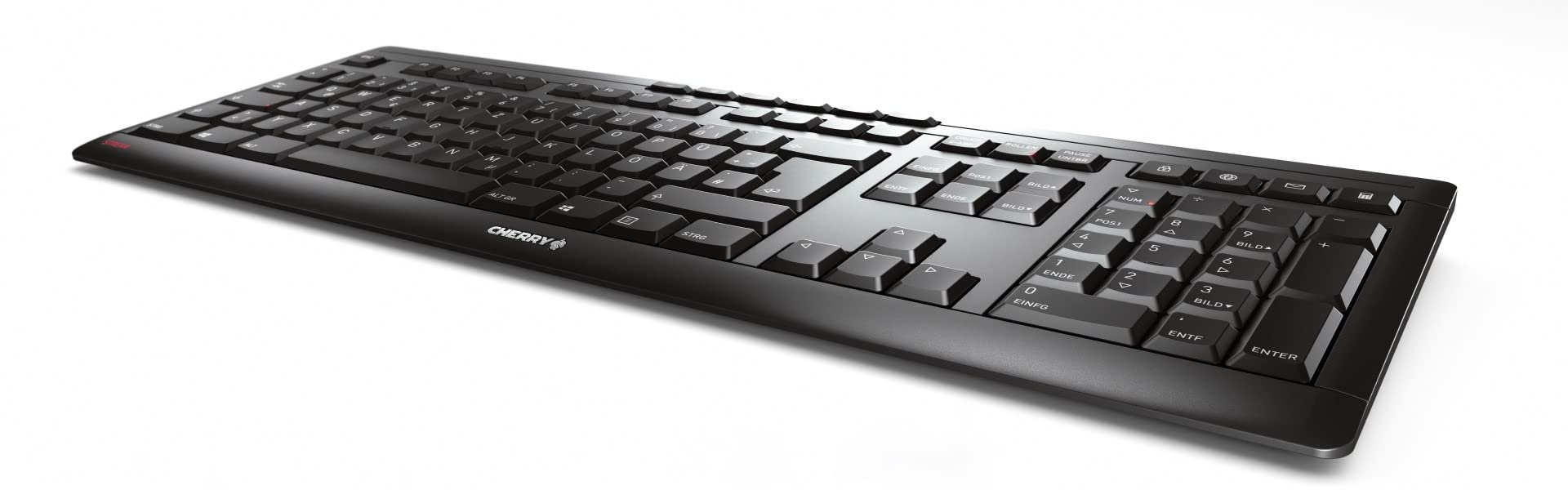 Cherry Stream Wireless Keyboard with SX Scissors Mechanism, Slim Yet Full Size QWERTY Ergo Friendly with Number Pad, Thin Design with Quiet keystroke for use at Home Office or Work. Black