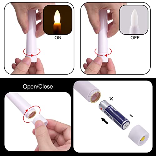 JOSU LED Window Candles, Christmas Flameless Window Candle Lights with Timer Battery Operated, 4 3D Wick Light Window Candle+4 Removable Gold Candle Holders+Remote, for Decor &Festival Celebration