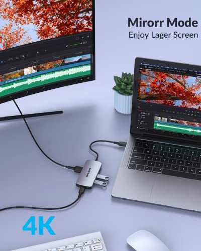 MAVINEX USB-C Hub, 8-in-1 USB-C to 4K HDMI AVINEX USB-C Adapter with USB 3.0 Port, USB 2.0 Ports, SD/Micro SD Card Reader, 100W Power Supply, Compatible with MacBook Pro Air HP XPS and
