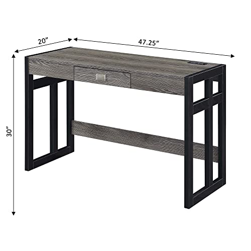 Convenience Concepts Monterey Desk with Charging Station, 47-inch, Weathered Gray/Black