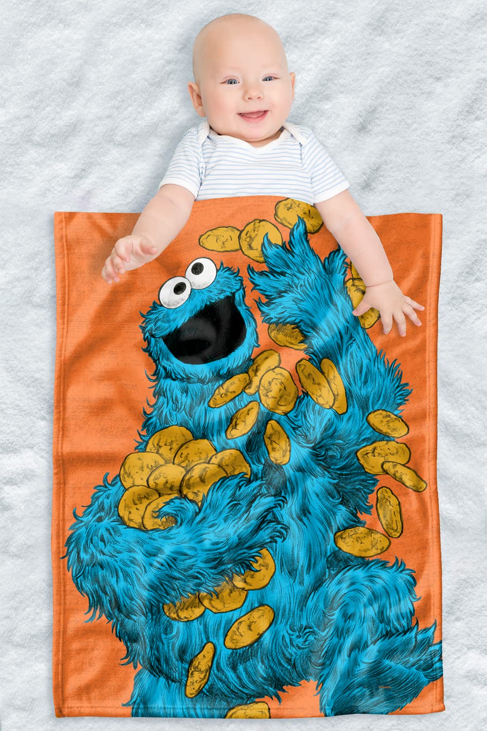 LOGOVISION Sesame Street Lightweight Baby Blanket, 30"X40", Cookie Monster Painted Unisex for Infants Girls & Boys