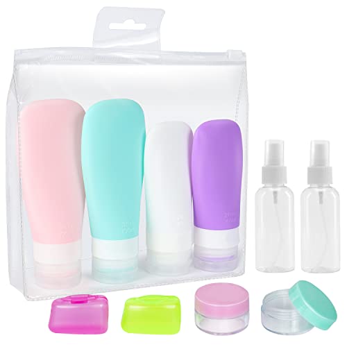 sowinlar 12 Pack Travel Bottles Set for Toiletriesļ¼TSA Approved Silicone Leak Proof Refillable Travel Containers, Squeezable Travel Kit,Travel Size Bottles for Toiletries Shampoo Soap 3 oz