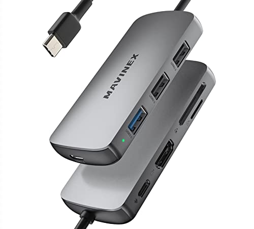MAVINEX USB-C Hub, 8-in-1 USB-C to 4K HDMI AVINEX USB-C Adapter with USB 3.0 Port, USB 2.0 Ports, SD/Micro SD Card Reader, 100W Power Supply, Compatible with MacBook Pro Air HP XPS and
