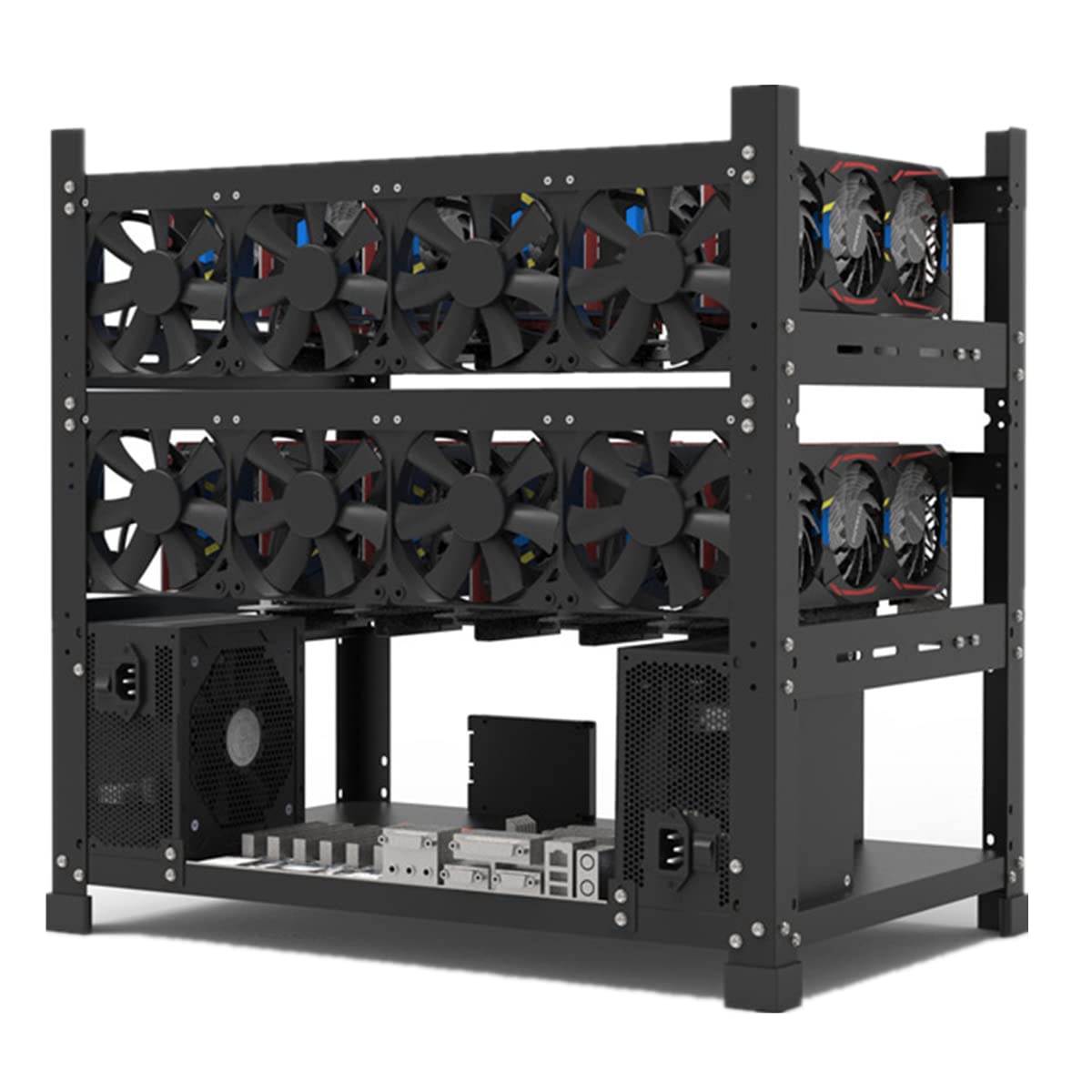 12GPU Stackable Mining Rig Frame, Steel Open Air Mining Rig Case, Solid Miner Frame for Crypto Ethereum ETH RVN Ergo Miner Mining Case Rack Fits Dual Power ATX Motherboard