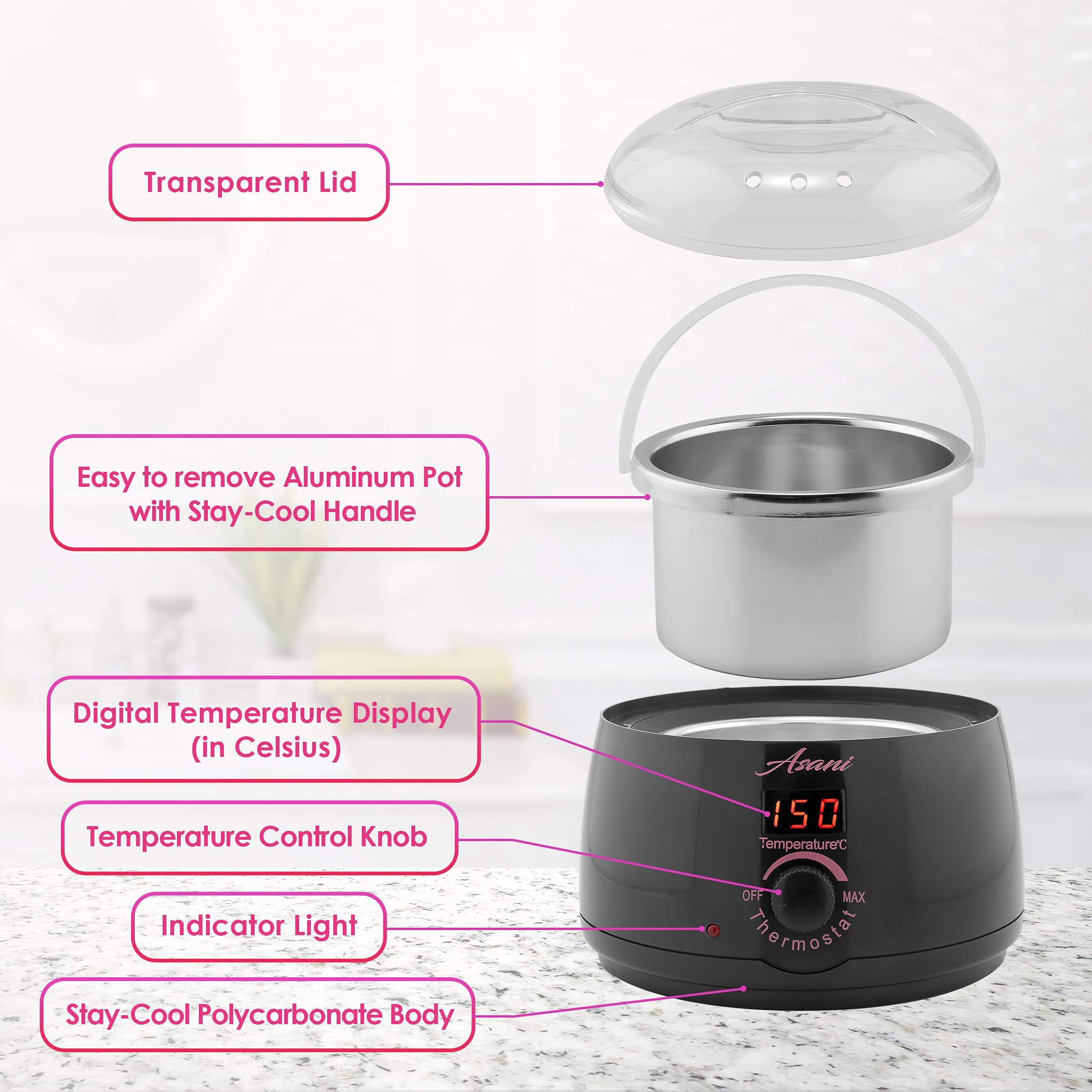 At Home Waxing Kit for Women and Men, Includes Digital Wax Warmer, Hard Wax Beads, Waxing Oils, Applicators, and Bowls, Wax Melter Set for Bikini Line, Eyebrow, Underarm, and Lip Hair Removal