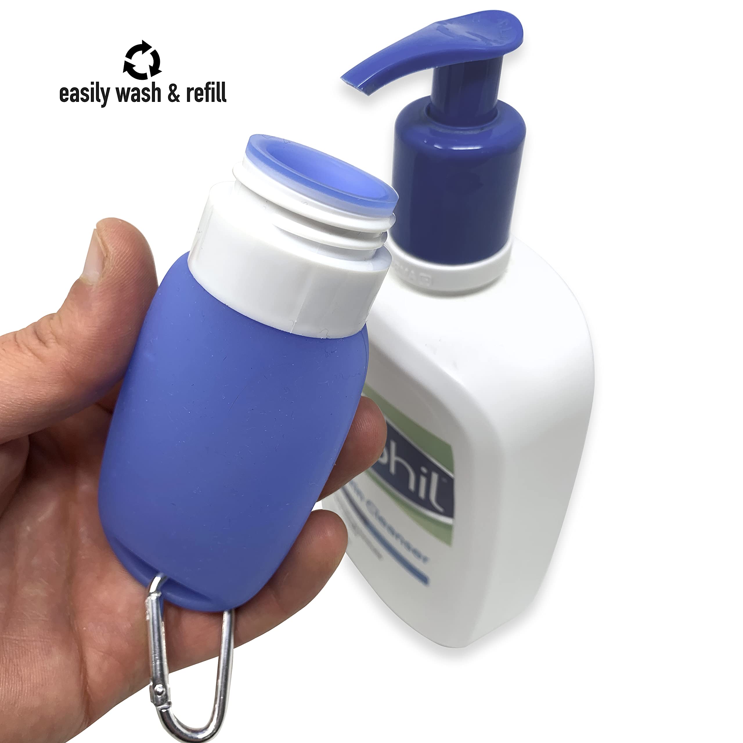 Silicone Travel Bottle Set TSA Approved Leak Proof Squeeze Bottles for Shampoo, Lotion & Liquid Toiletries (2 oz & 1.4 oz Containers) with Carabiner Clips