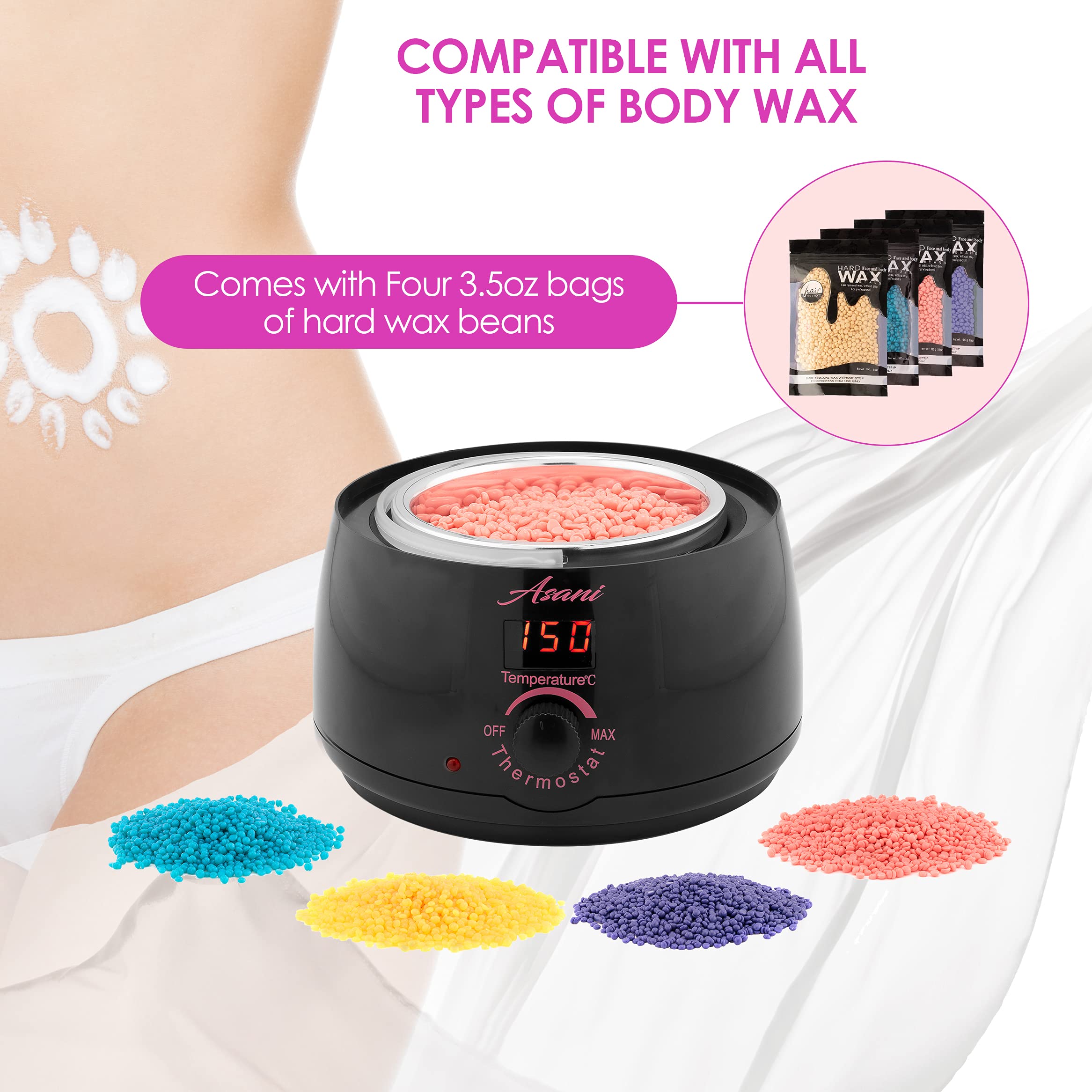 At Home Waxing Kit for Women and Men, Includes Digital Wax Warmer, Hard Wax Beads, Waxing Oils, Applicators, and Bowls, Wax Melter Set for Bikini Line, Eyebrow, Underarm, and Lip Hair Removal
