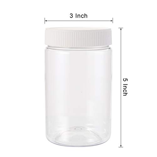 Tebery 16 Pack Clear Plastic Jars Bottles Containers 16oz Juice Bottles Water Bottles with White Ribbed Lids for Juicing, Smoothies, Kombucha, Tea, Milk Bottles, Homemade Beverages Bottle