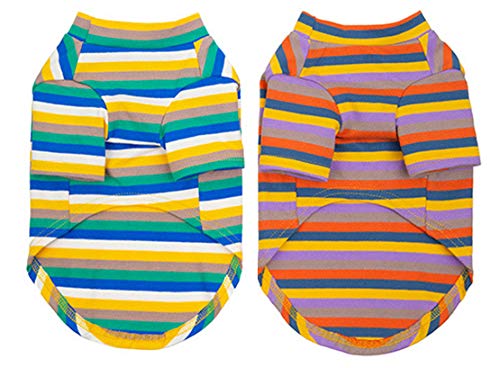HOODDEAL Dog Striped Shirt Breathable Stretchy Puppy Bottoming T-Shirts Cozy Soft Cotton Knitted Elastic Pet Clothes Cat Costumes (XXL)