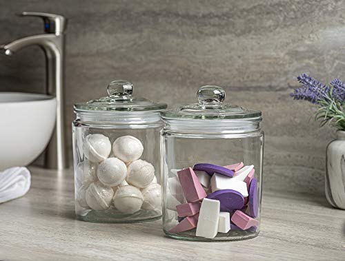 3pc Canister Sets for Kitchen Counter + Labels & Marker - Glass Cookie Jars with Airtight Lids - Food Storage Containers with Lids Airtight for Pantry - Flour, Sugar, Coffee, Cookies, etc.