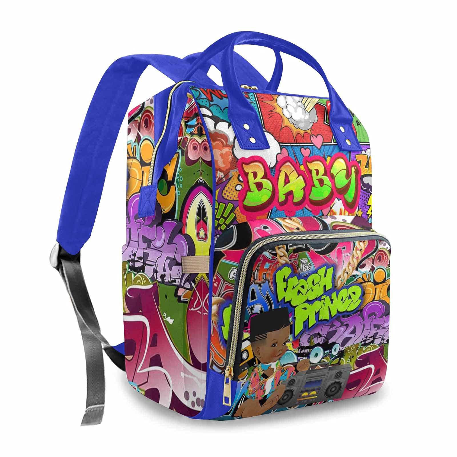 Artsadd Custom Diaper Bag Backpack with Hip Hop, Personalized Name Graffiti Retro Music Boy's Mommy Bags Baby Girl Boy Diaper Bags, Waterproof Nappy Travel Daypack for Dad Mom Gifts