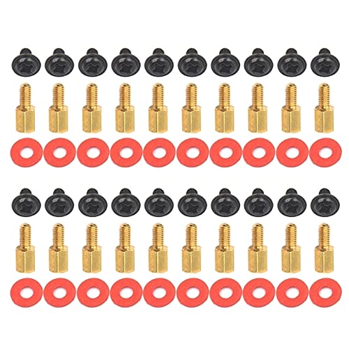 Connectors (20x Screw+20x Motherboard Riser +20x Washer) 6.5mm 6-32-M3 Computer Golden Motherboard Riser+Screws + Red Washers 50LA - (Color: 1)