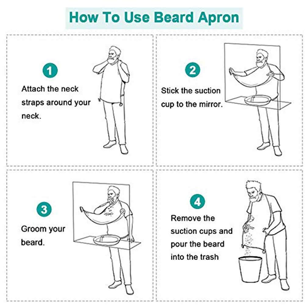 HuaShanDa Beard Bib Beard Apron, Beard Catcher for Men Shaving and Trimming, Waterproof and Non-Stick Beard Cape Grooming Cloth with 4pcs Suction Cups and Travel Pouch, Best Gifts for Men- White