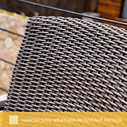 Grand patio 3 Piece Bistro Set, Outdoor Patio Rocking Wicker Chairs with Removable Cushions and Small Coffee Table, Heavy Duty Funiture Set for Porch, Balcony, Patio, Deck Backyard, Garden, Grey