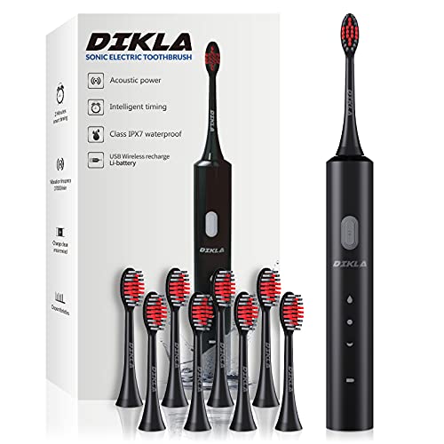 DIKLA Electric Toothbrush,Rechargeable Powered Toothbrush for Adults,Whitening Sonic Toothbrush with 8 Replacement Brush Heads,Last 90 Days,Deep Cleaning