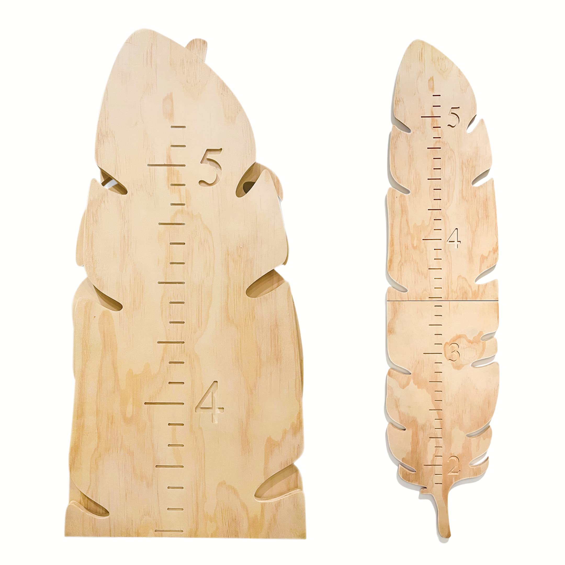 LittleRobbieCo. Wooden Growth Chart for Kids | Feather Design Height Chart for Kids | Natural Pine Laser Engraved Kids Growth Chart for Wall w/Mount | Foldable Kids Height Wall Chart