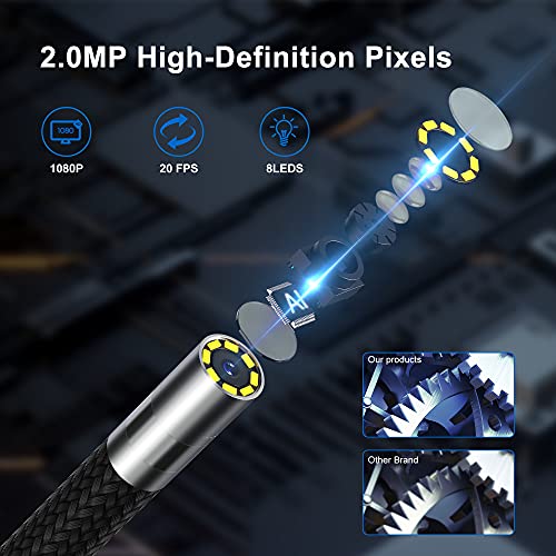 Articulating Borescope with 8 Adjustable LED Light, Ralcam 8.5mm/0.33inch Borescope Inspection Camera with Two-Way Articulated Head,HD 1080P Endoscope Automotive Scope for Smartphone&iPhone