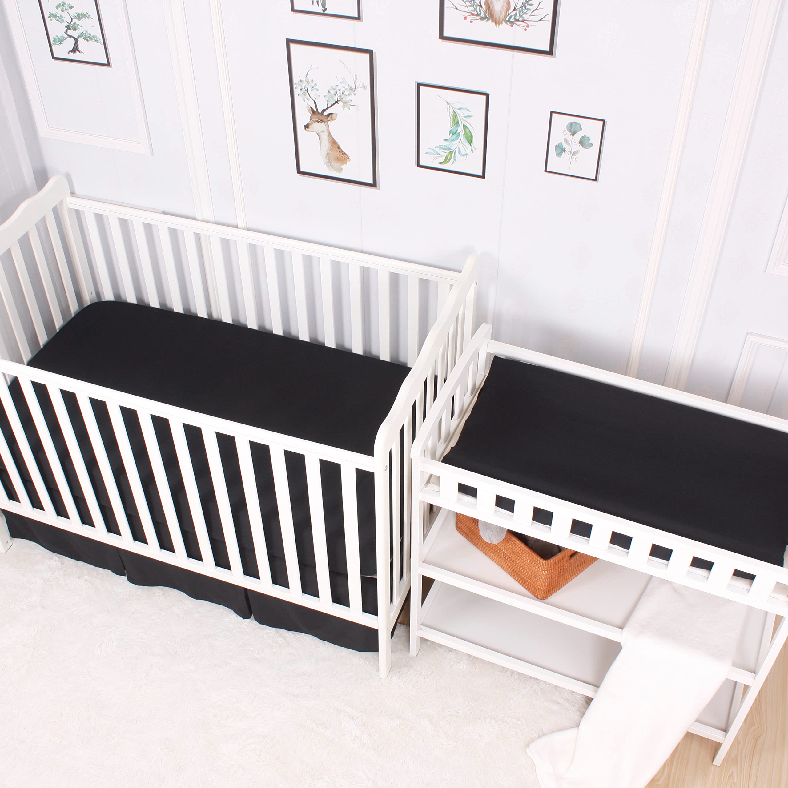 CaSaJa Black Diaper Changing Pad Cover with Strap Holes Set of 3, Snug Fit 4-Sided Contoured Changing Table Pad 16x31 16x32, Fitted Change Pad Sheet for Baby Boy, 100% Silky Soft Microfiber