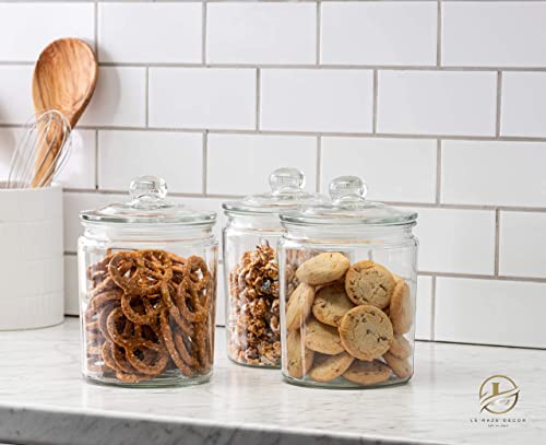3pc Canister Sets for Kitchen Counter + Labels & Marker - Glass Cookie Jars with Airtight Lids - Food Storage Containers with Lids Airtight for Pantry - Flour, Sugar, Coffee, Cookies, etc.