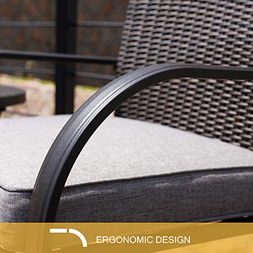 Grand patio 3 Piece Bistro Set, Outdoor Patio Rocking Wicker Chairs with Removable Cushions and Small Coffee Table, Heavy Duty Funiture Set for Porch, Balcony, Patio, Deck Backyard, Garden, Grey