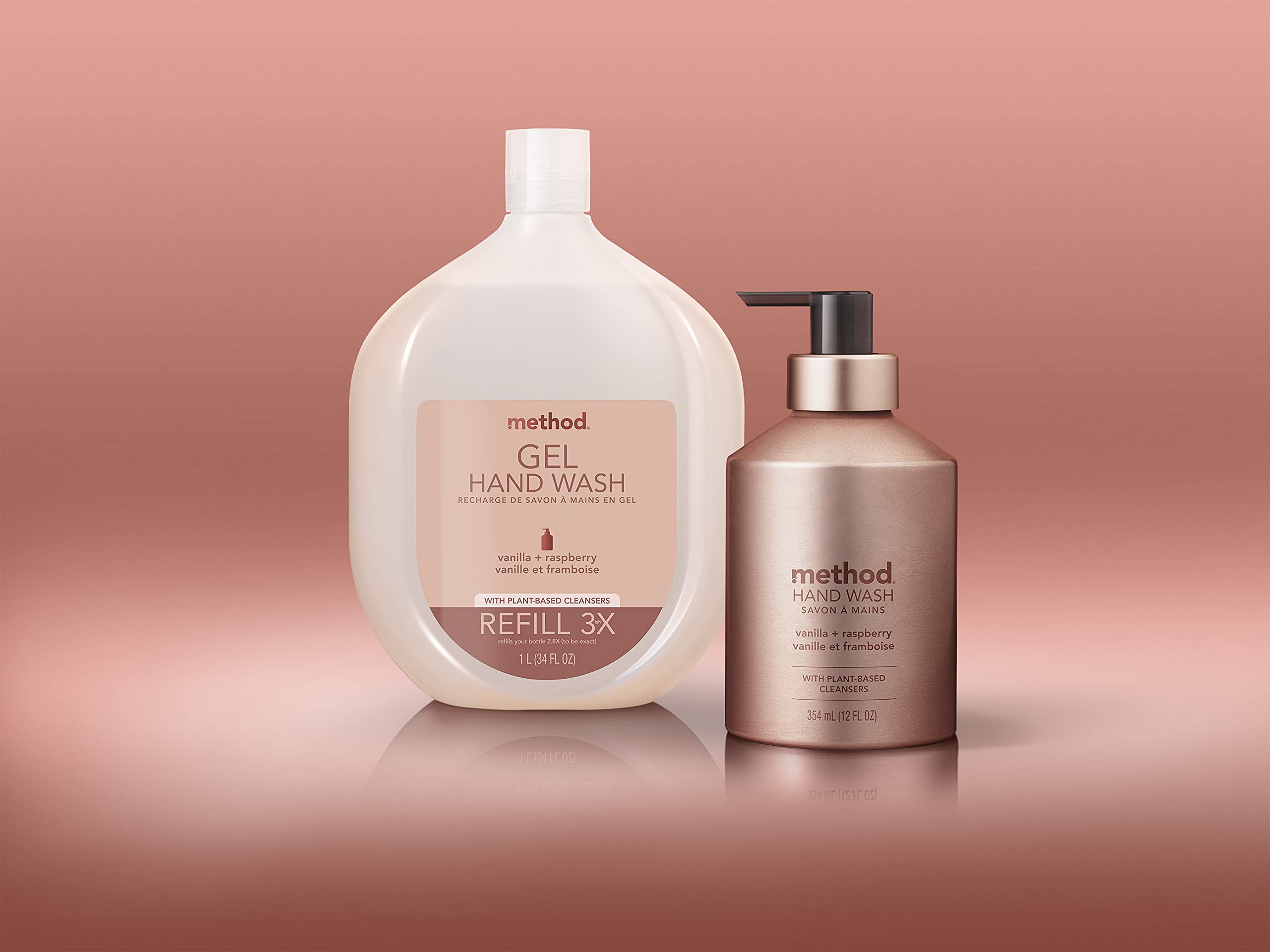 Method Premium Gel Hand Soap Refill, Vanilla + Raspberry, Recyclable Bottle, Biodegradable Formula, 34 fl oz (Pack of 4)