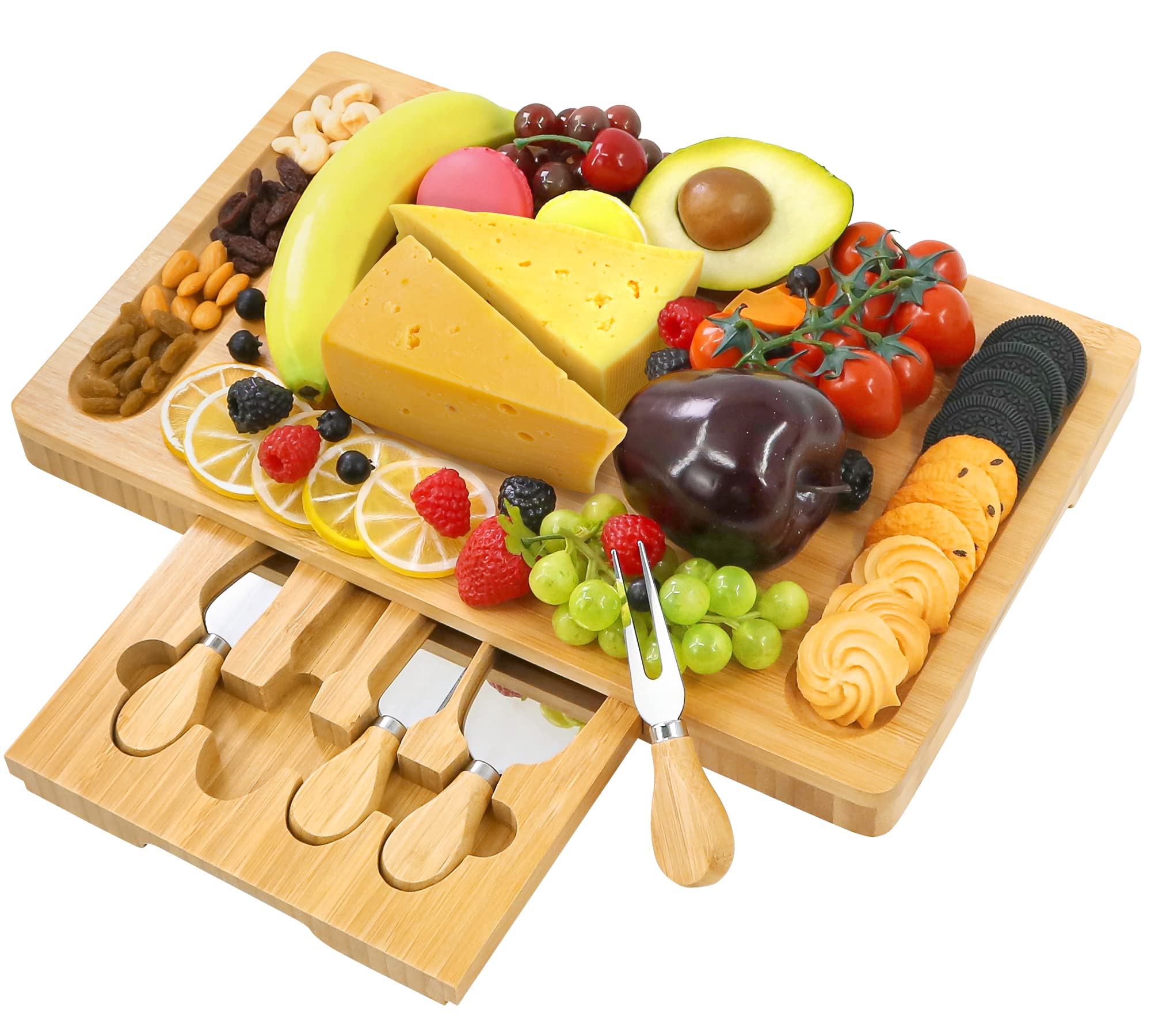 Diosbles Bamboo Cheese Board, Cheese Plates with Knife Set