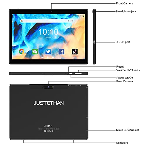 Tablet 10.1 Inch Android 10.0 Tablets, Google Certificated Wi-Fi Tablets, 1.6 GHz Quad Core Processor, 32GB Tablets with 128GB Expansion, IPS HD Screen, Dual Camera, Supports Bluetooth, Black…