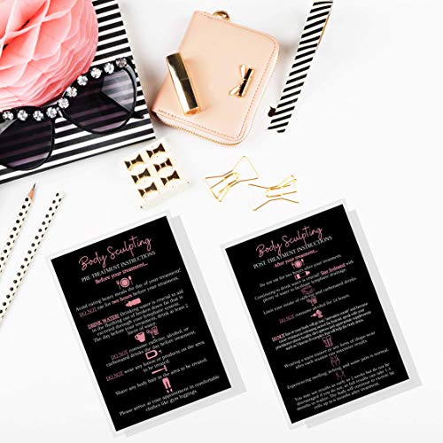 Body Sculpting Pre and Post Treatment Information Cards | 30 Pack | 4x6” inch Large Postcard Size | Black with Rose Gold Design