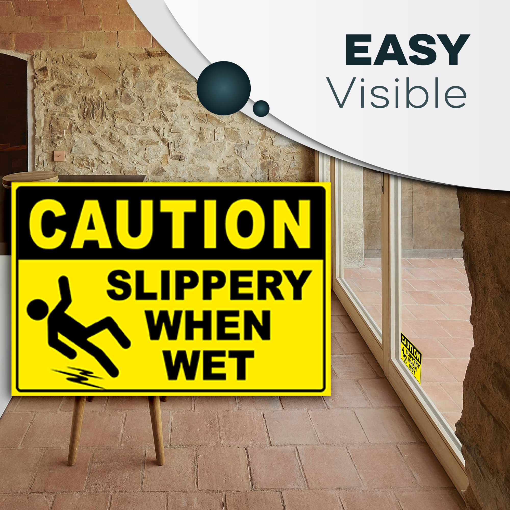 Caution Slippery When Wet Sign - 4 x 6 Wet Floor Signs 3 Pack - Wall Caution Stickers Wet Floor Sign - Wet Floor Signs Commercial