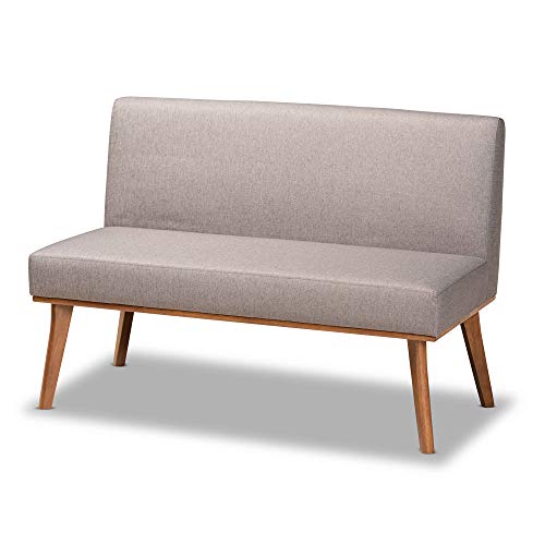 Baxton Studio Odessa Corner Sofa Bench Grey Fabric Upholstered and Walnut Brown Finished Wood 2-Piece Dining Corner Sofa Bench