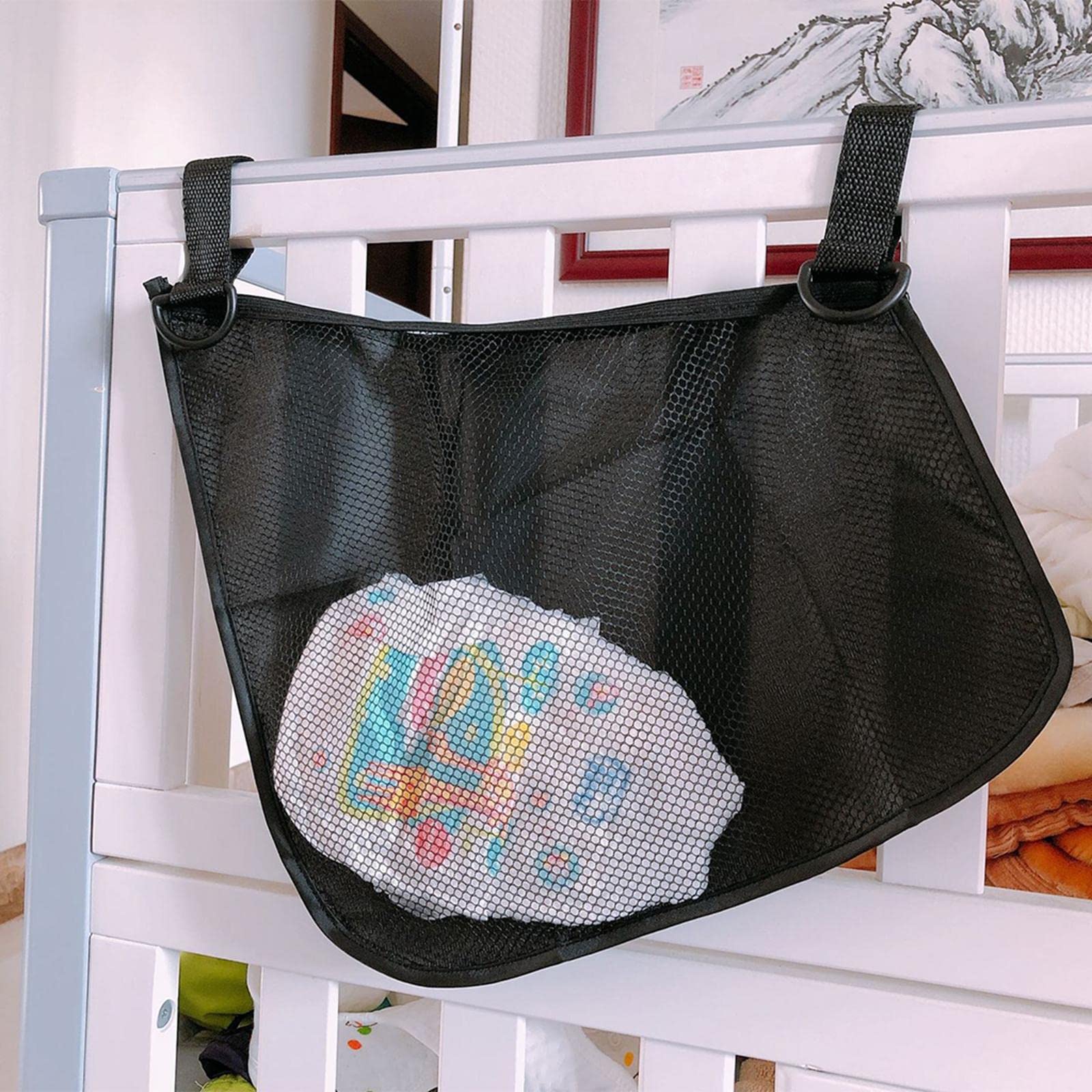 Colcolo Universal Multifunction Buggy Net Bag Baby Stroller Side Hanging Mesh Bags Organizer Pouch Lightweight Carrying Diapers Pocket Gift, Black