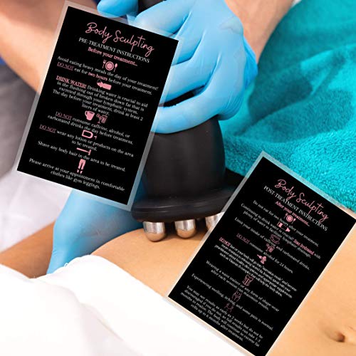 Body Sculpting Pre and Post Treatment Information Cards | 30 Pack | 4x6” inch Large Postcard Size | Black with Rose Gold Design