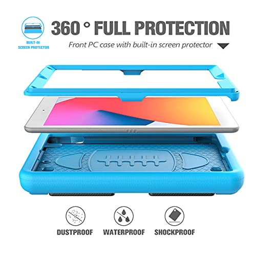 SUPNICE Kids Case for iPad 10.2 inch, iPad 9th/8th/7th 2021/2020/2019 Generation Case with Built-in Screen Protector, Durable Shockproof Lightweight Handle Stand Kids Cover for iPad 9/8/7 Gen, Blue
