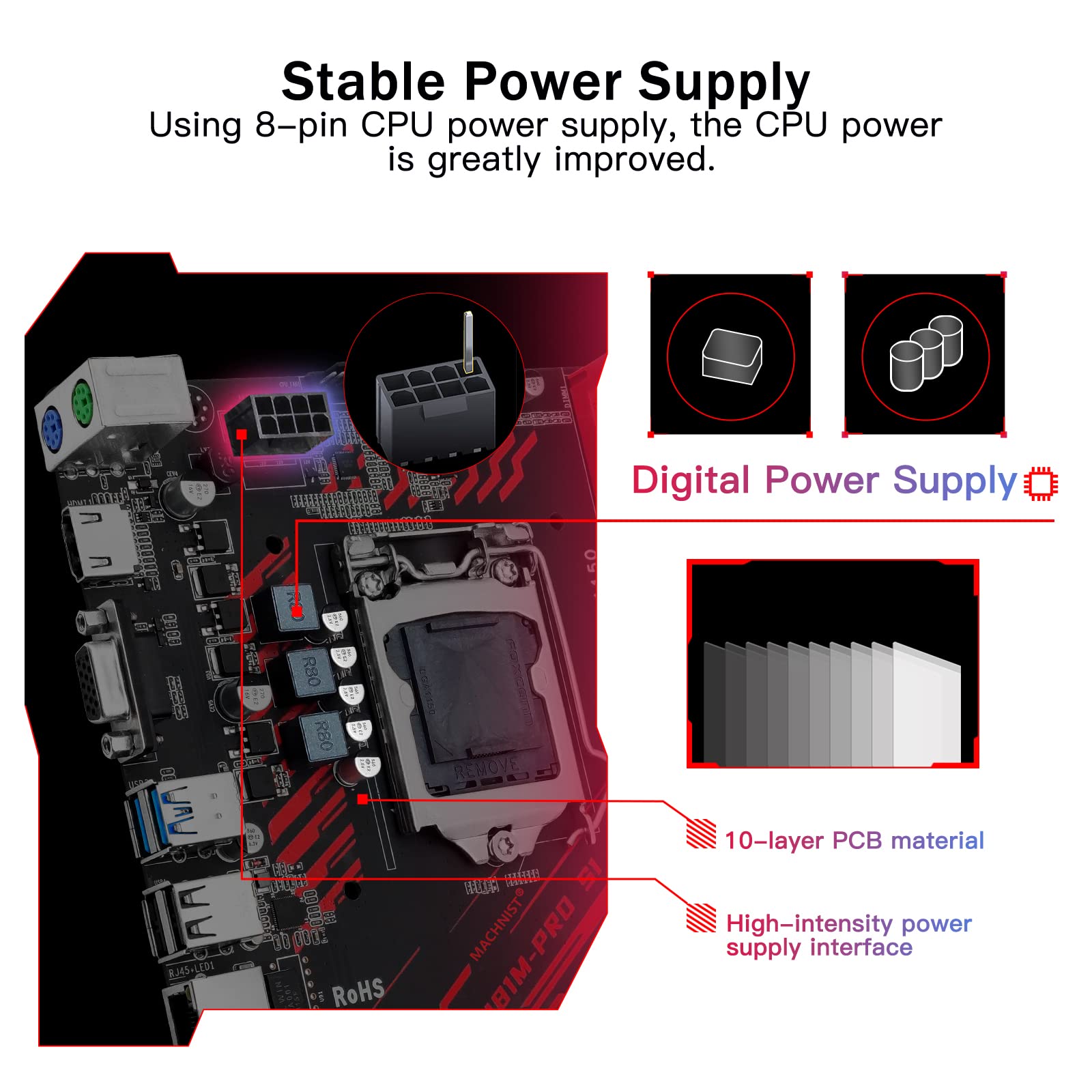 MACHINIST LGA 1150 Motherboard, H81 Micro ATX Intel 4th Gen Gaming Motherboard for Desktop PC Support 1333/1600MHz DDR3 Dual Channel Max 16G, i3 i5 i7/Xeon E3 V3 Processor, NGFF M.2, SATA 3 H81M-PRO