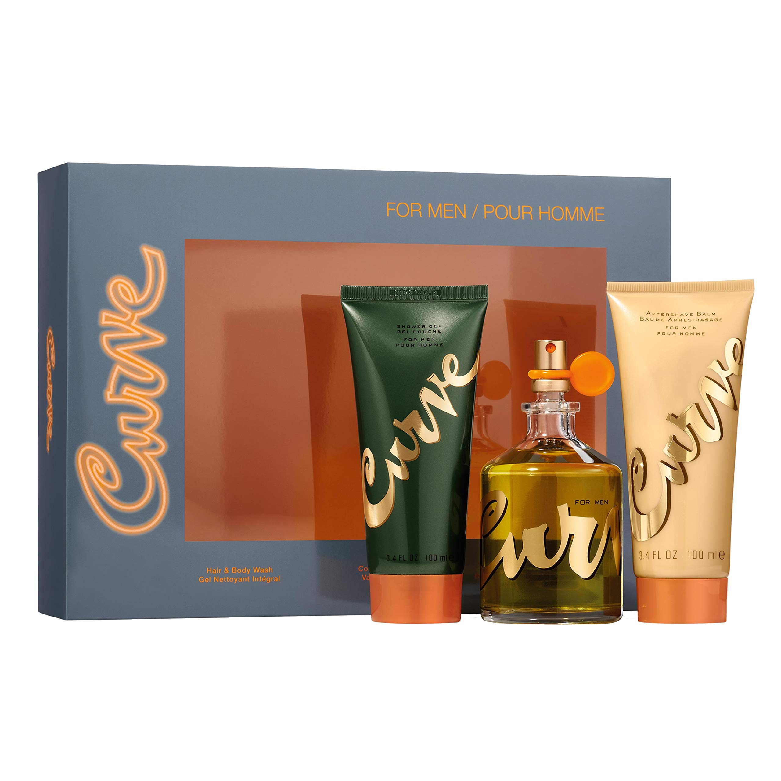 Curve Men's Cologne Gift Set, 3 Pieces Include 4.2 Fl Oz Cologne, Hair and Body Wash, and Face Balm