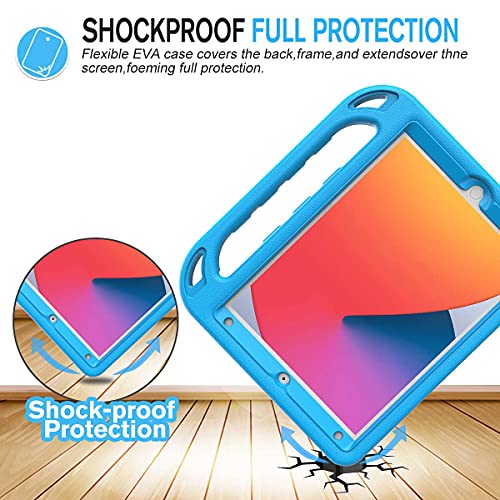 SUPNICE Kids Case for iPad 10.2 inch, iPad 9th/8th/7th 2021/2020/2019 Generation Case with Built-in Screen Protector, Durable Shockproof Lightweight Handle Stand Kids Cover for iPad 9/8/7 Gen, Blue