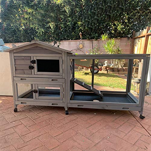 Outdoor Rabbit Hutch Indoor Bunny House on Wheels Large Guinea Pig Cage with Run for Any Small Animals,Removable Pull Out Tray…