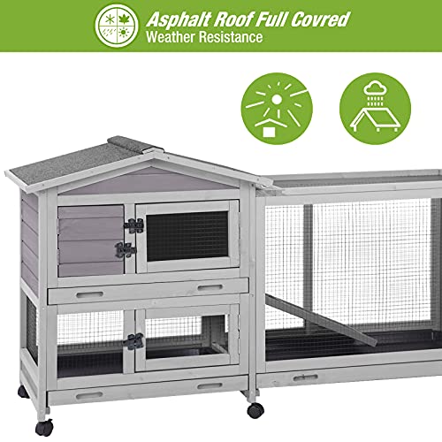 Outdoor Rabbit Hutch Indoor Bunny House on Wheels Large Guinea Pig Cage with Run for Any Small Animals,Removable Pull Out Tray…
