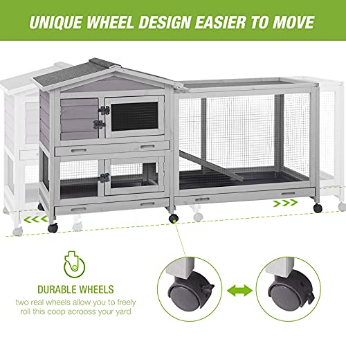 Outdoor Rabbit Hutch Indoor Bunny House on Wheels Large Guinea Pig Cage with Run for Any Small Animals,Removable Pull Out Tray…