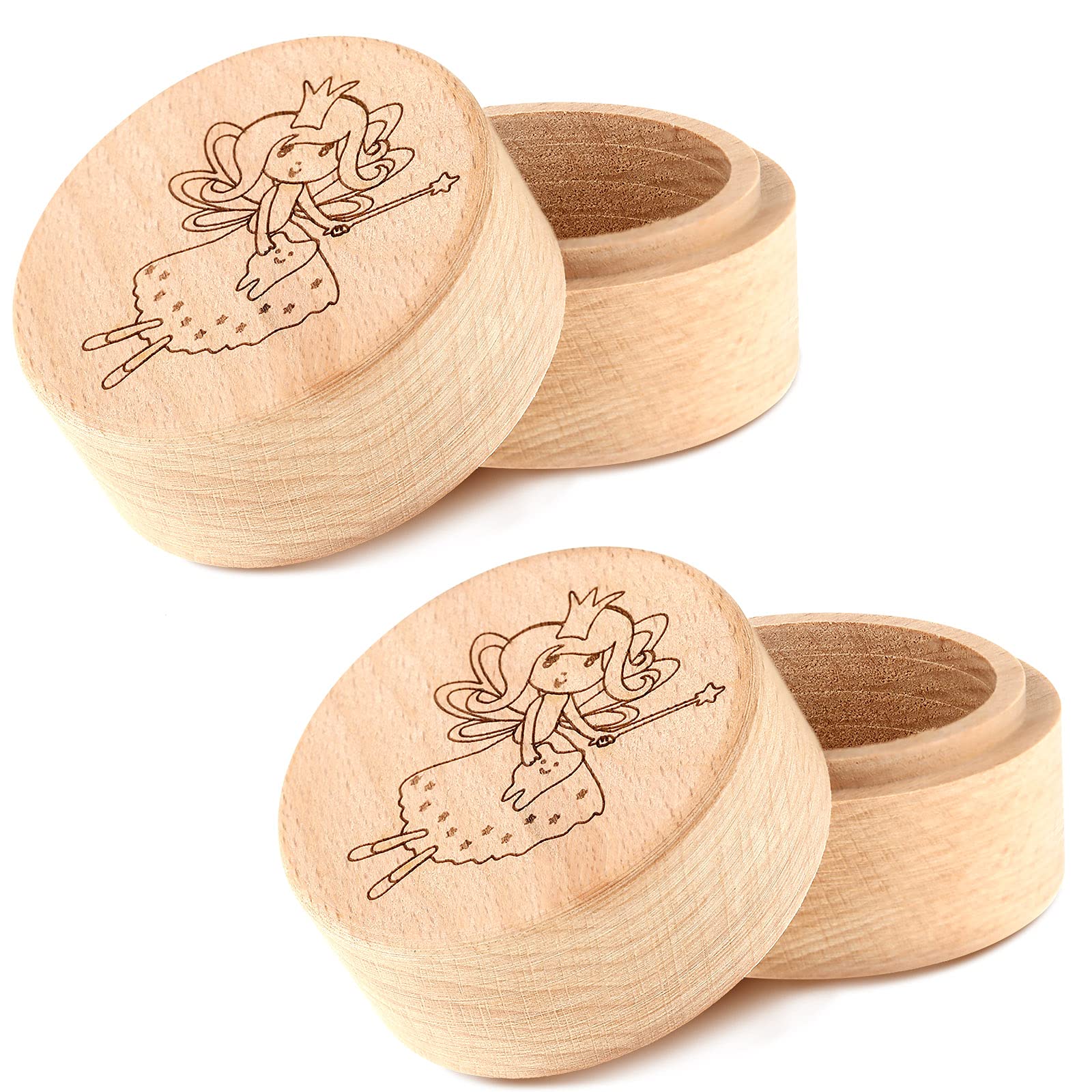 Vesici (Set of 2) Tooth Fairy Box for Kids Keepsake Baby Tooth Holder Wooden Saver Organizer Storage Box for Baby Toddlers Boys Girls Lost Teeth Birthday Present