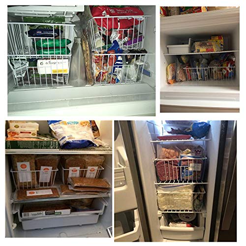 Freezer Wire Baskets, Kitchen Storage Organizer Bins for Chest and Upright Freezer, Deep Refrigerator Dividers Containers with Handles - Pearl White, Set of 3