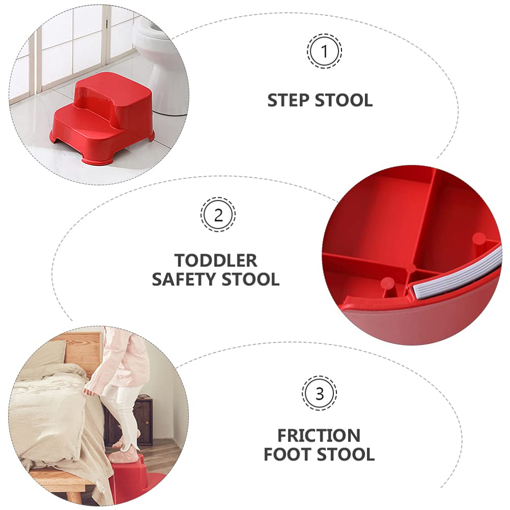 Toyvian Two Step Step Stools Toilet Potty Training Stool Non- Slip Foot Stool Bedside Step Stool for Kitchen Bathroom Bedroom Red