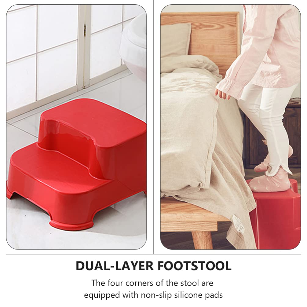 Toyvian Two Step Step Stools Toilet Potty Training Stool Non- Slip Foot Stool Bedside Step Stool for Kitchen Bathroom Bedroom Red
