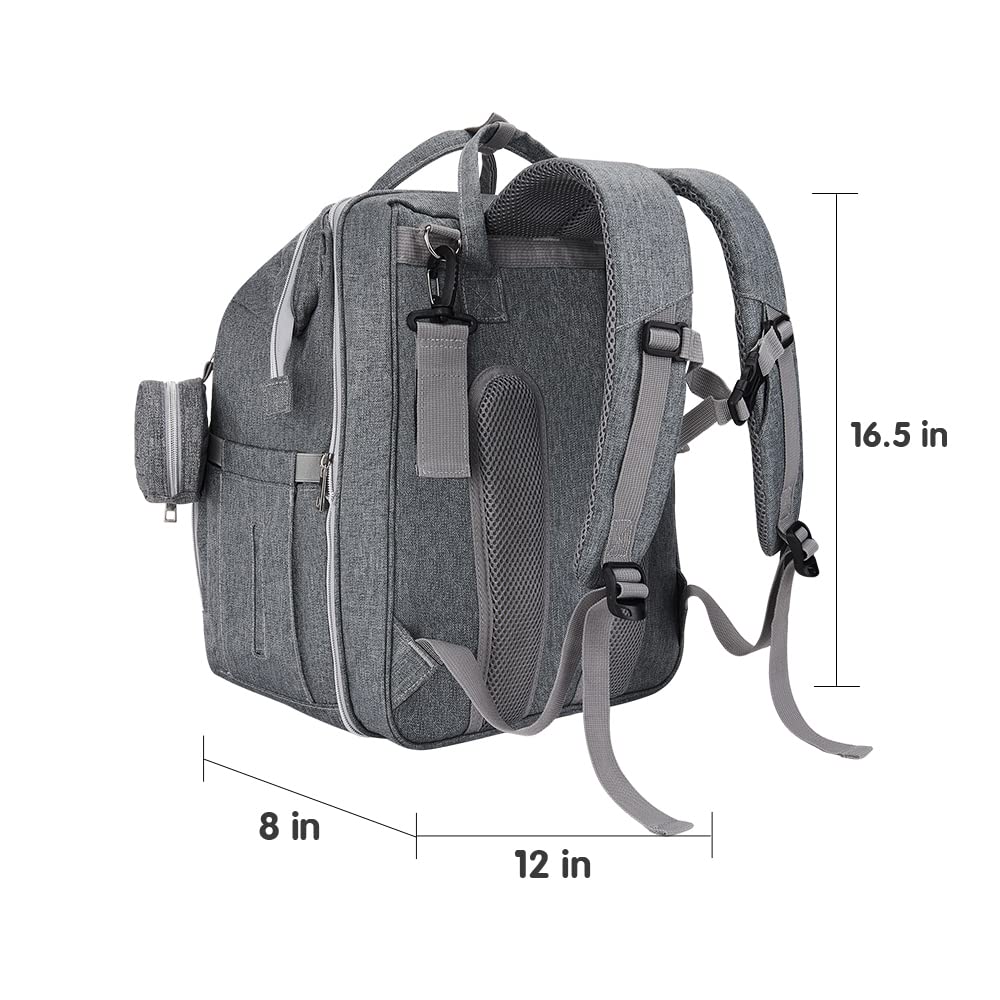 DERJUNSTAR Diaper Bag Backpack β Large Capacity Baby Diaper Bag with Changing Pad, Waterproof Travel Backpack for Boys & Girls, Multi-Function Baby Bag with USB Charging Port, Grey